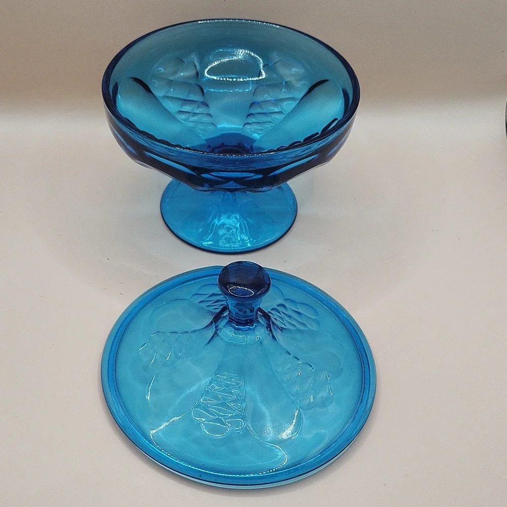 Accents | Vintage Blue Glass Pedestal Candy Dish With Lid | Poshmark